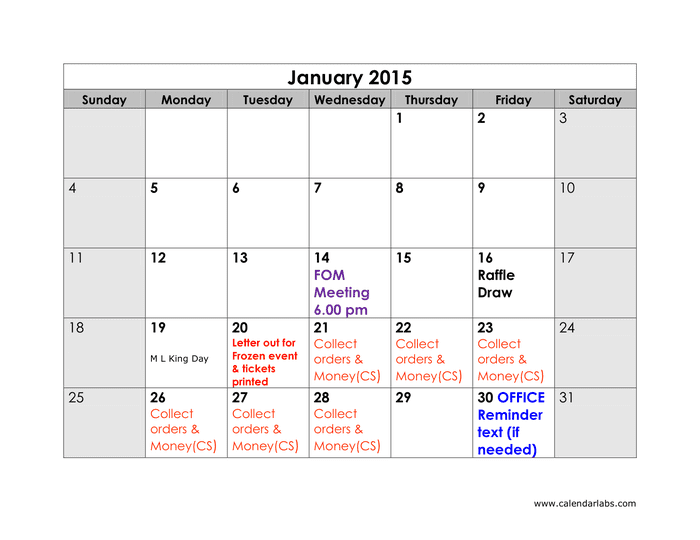2015 Yearly Calendar in Word and Pdf formats
