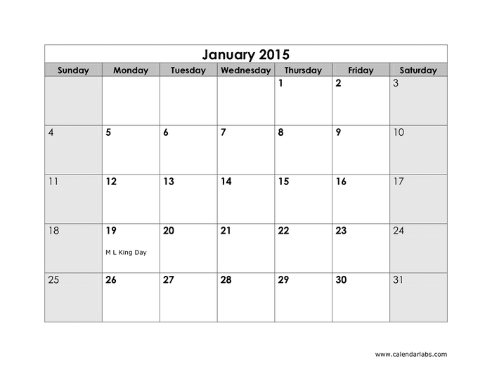 2015 Yearly Calendar in Word and Pdf formats
