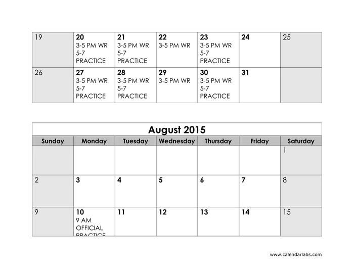 2015 Yearly Calendar in Word and Pdf formats - page 3 of 5