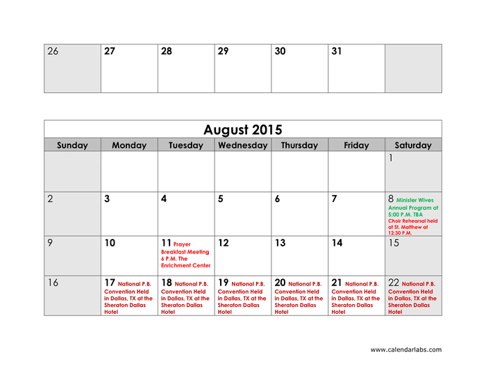 2015 Yearly Calendar in Word and Pdf formats - page 8 of 13