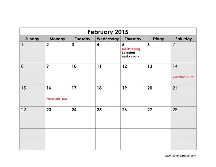 2015 Yearly Calendar in Word and Pdf formats