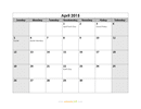 April 2015 Calendar - download free documents for PDF, Word and Excel