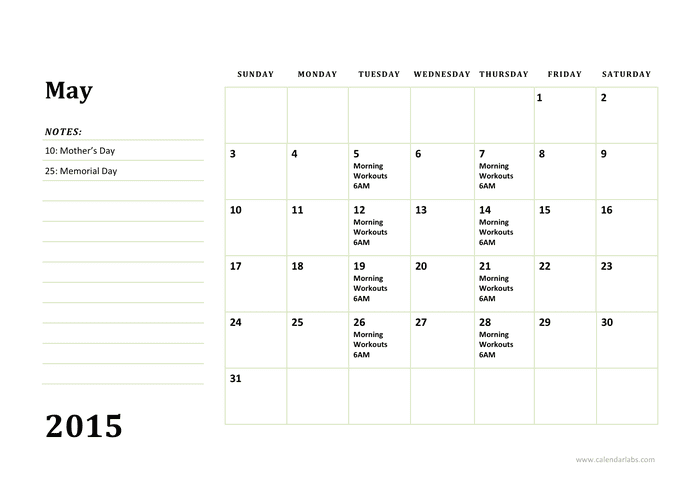 2015 Monthly Calendar in Word and Pdf formats - page 4 of 11