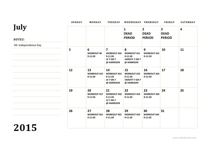 2015 Monthly Calendar in Word and Pdf formats - page 6 of 11