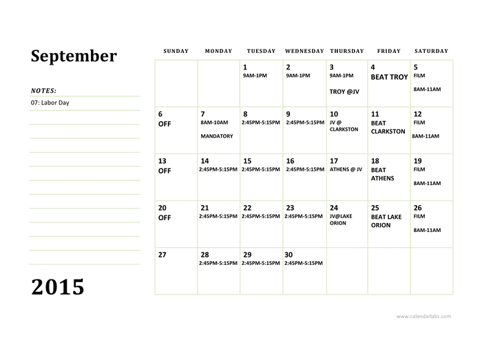 2015 Monthly Calendar in Word and Pdf formats - page 8 of 11