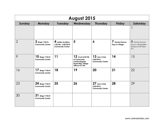 2015 Yearly Calendar in Word and Pdf formats - page 8 of 12