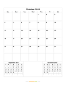 October 2015 Calendar - download free documents for PDF, Word and Excel