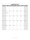 September 2015 Calendar - download free documents for PDF, Word and Excel