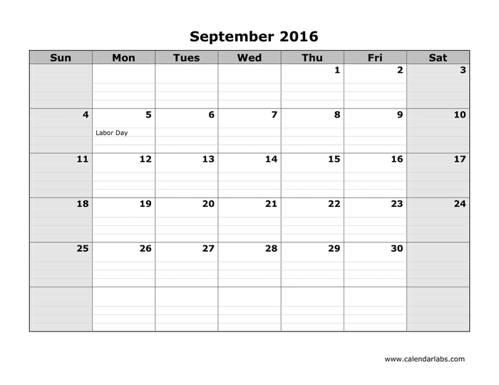 2016 Monthly Calendar