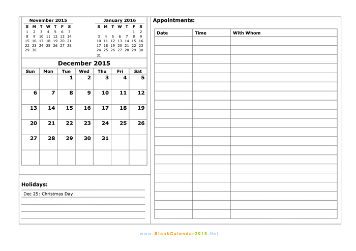 December 2015 Calendar in Word and Pdf formats December 2015 Calendar in Word and Pdf formats