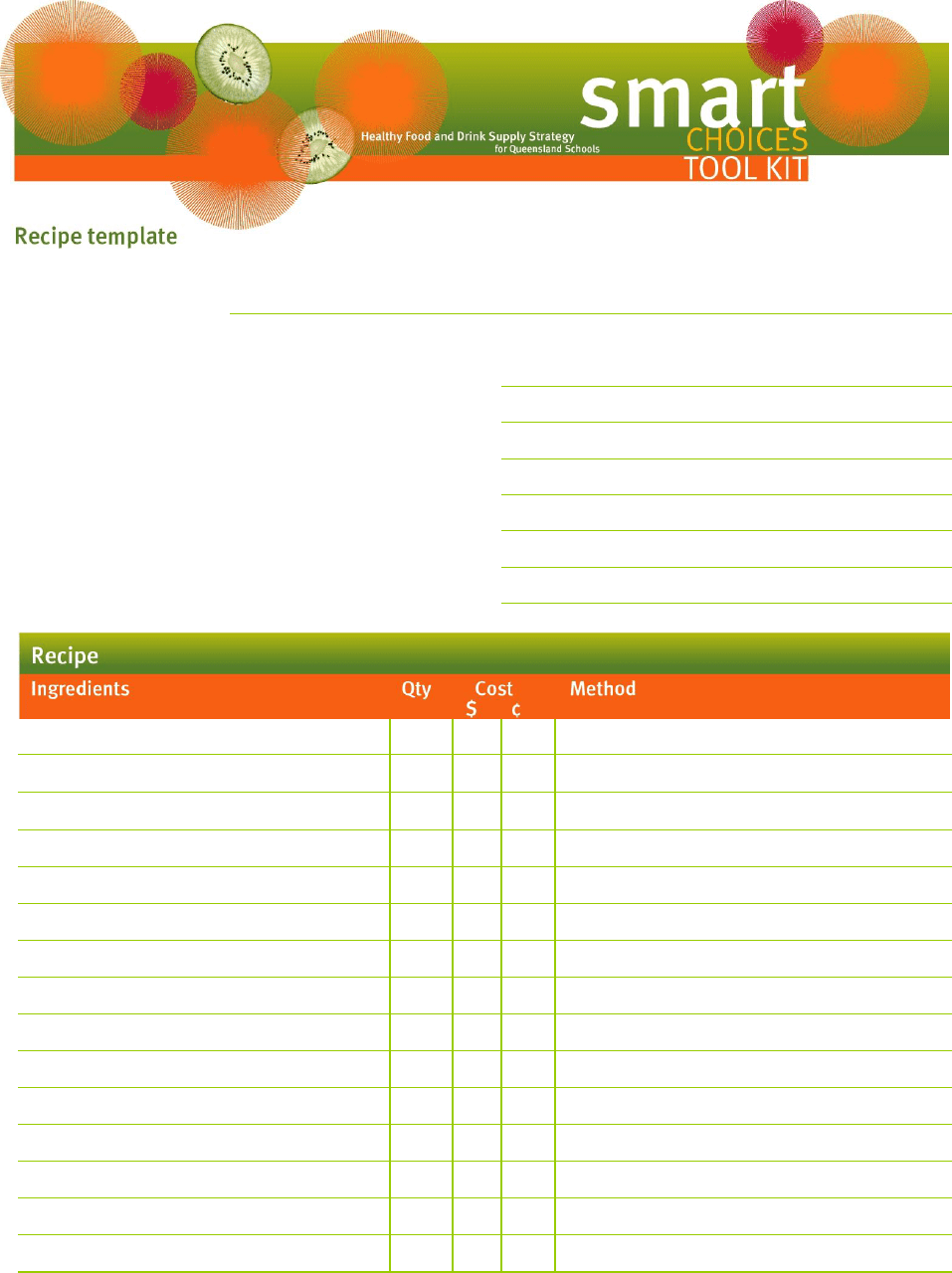 Recipe template in Word and Pdf formats