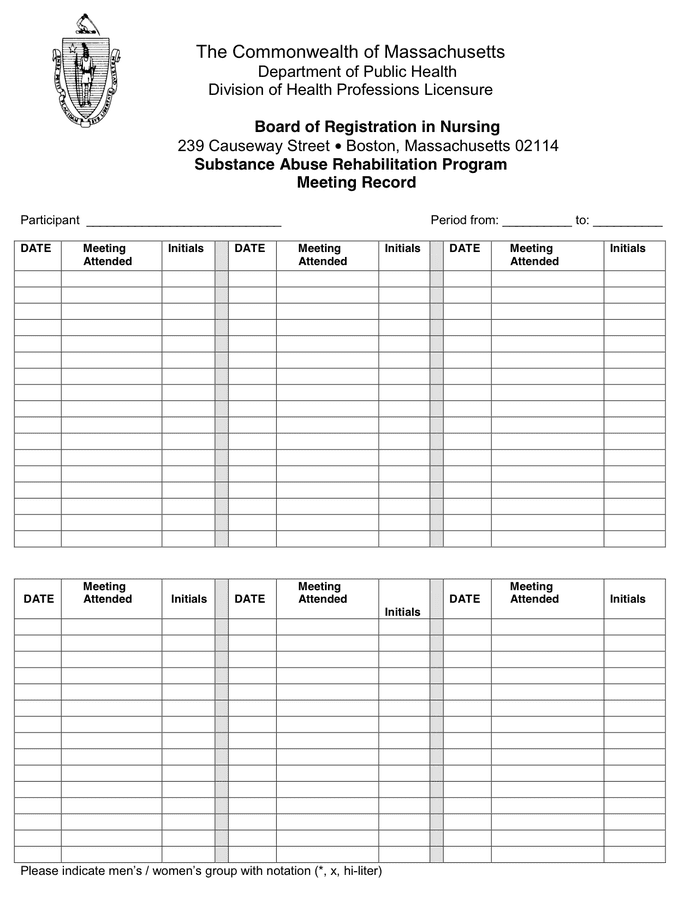 Support Group Attendance Sheet in Word and Pdf formats