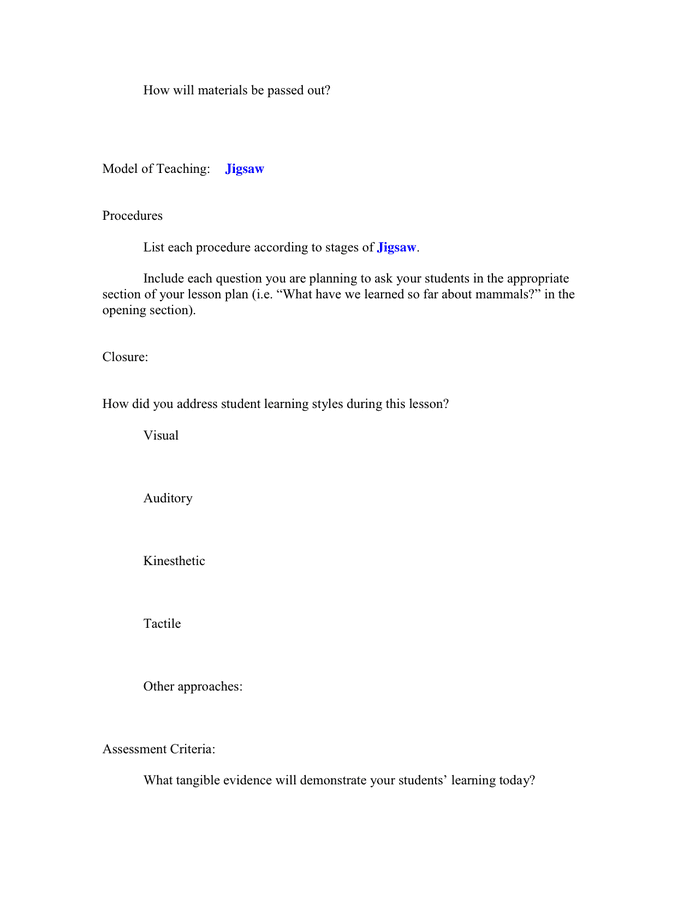 Jigsaw Lesson Plan In Word And Pdf Formats Page 2 Of 3