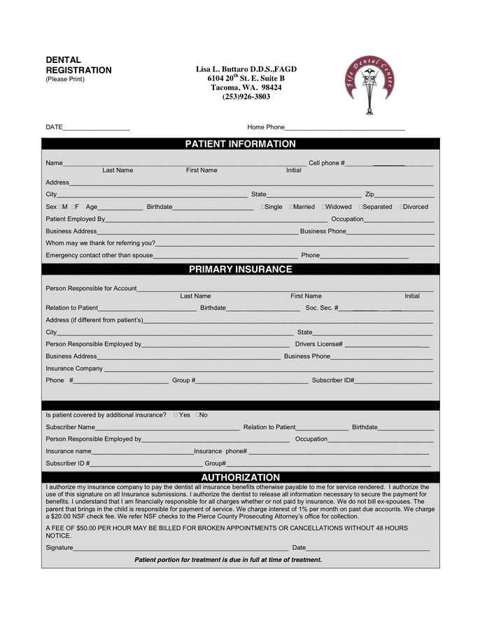 Patient Registration Form in Word and Pdf formats