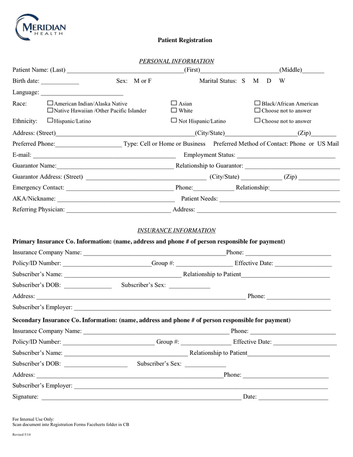 Patient Registration Form - download free documents for PDF, Word and Excel