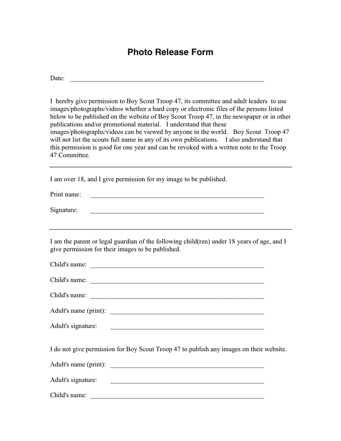 Photo Release Form - download free documents for PDF, Word and Excel