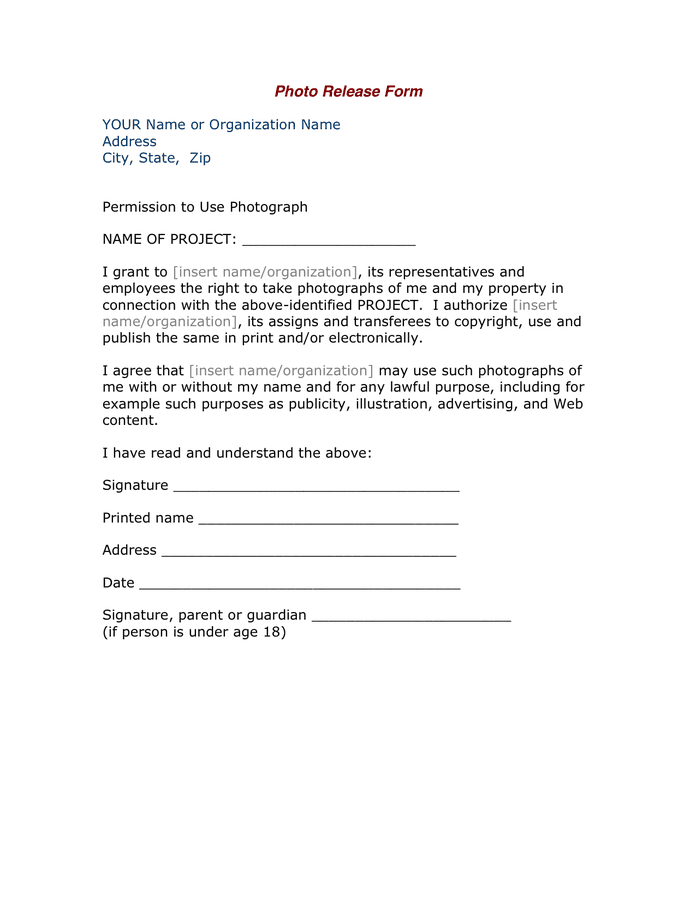 Photo Release Form - download free documents for PDF, Word and Excel