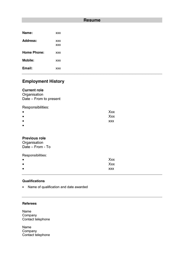 Basic Resume Template In Word And Pdf Formats