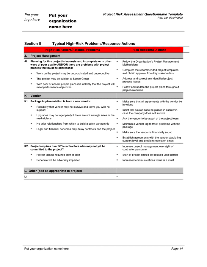 Risk Assessment Questionnaire Template in Word and Pdf formats - page ...