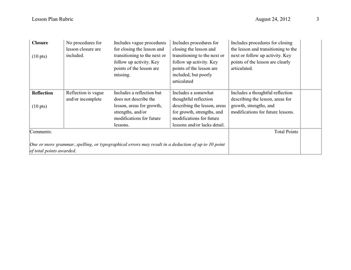 Lesson Plan Rubric in Word and Pdf formats - page 3 of 3