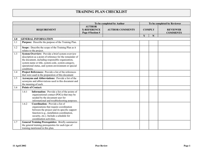 Training Plan Checklist in Word and Pdf formats - page 3 of 5