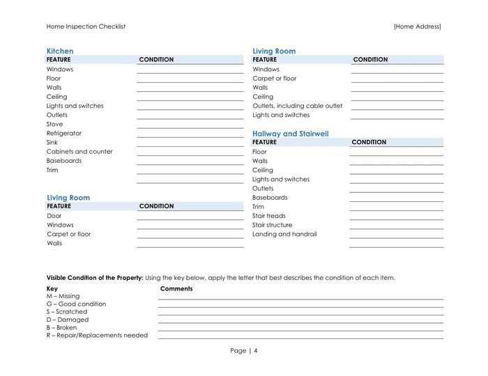 Home Inspection Checklist in Word and Pdf formats - page 4 of 8