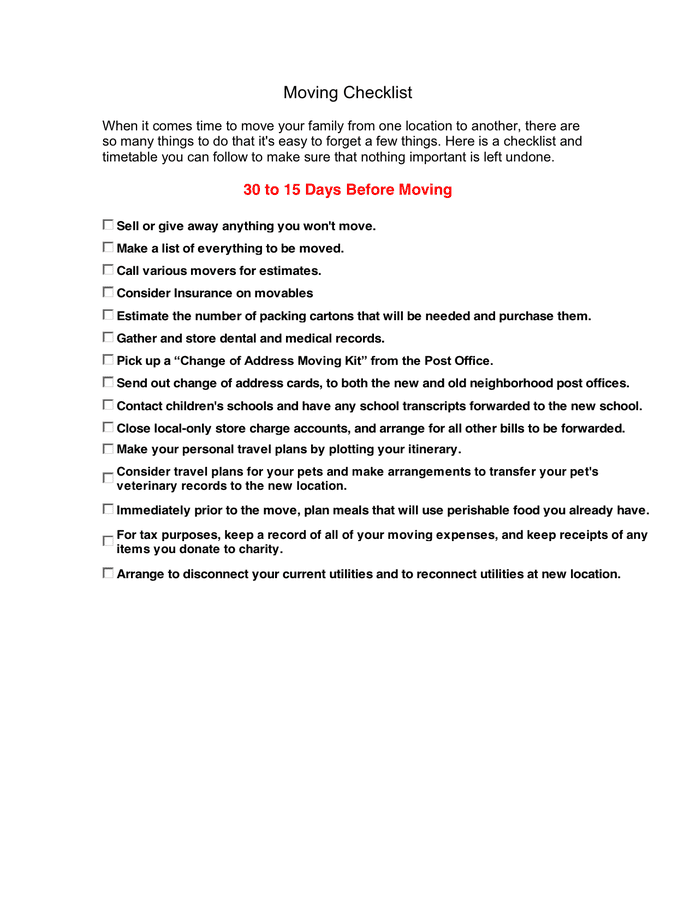 Moving Checklist in Word and Pdf formats