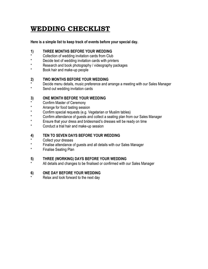 Wedding dinner checklist in Word and Pdf formats