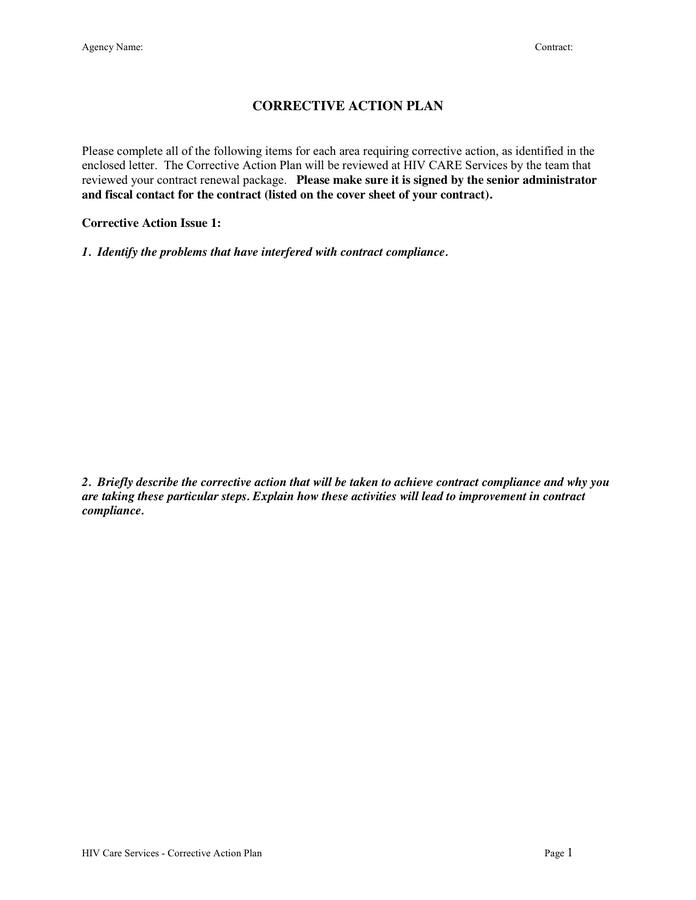 Corrective action plan in Word and Pdf formats