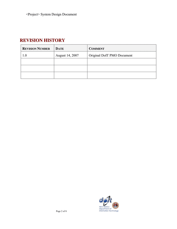 System Design Document Template In Word And Pdf Formats - Page 2 Of 8