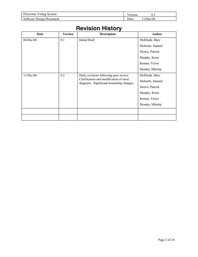Software Design Document in Word and Pdf formats - page 2 of 24