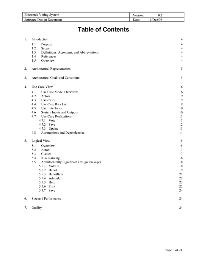 Software Design Document in Word and Pdf formats - page 3 of 24