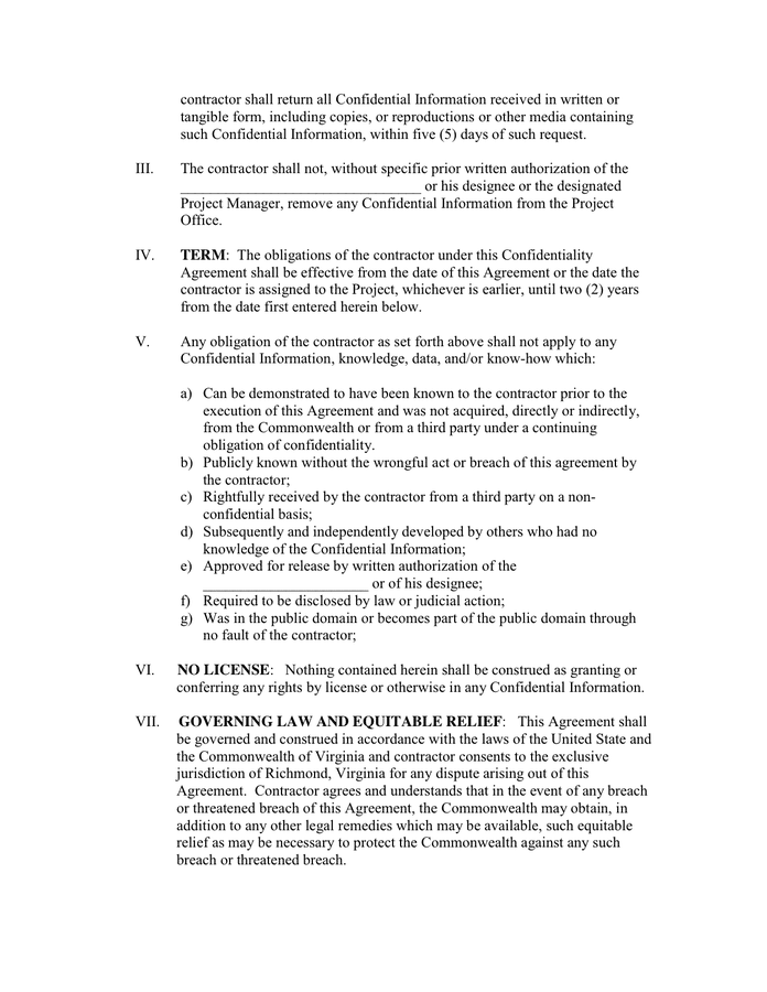 Confidentiality agreement in Word and Pdf formats - page 2 of 3