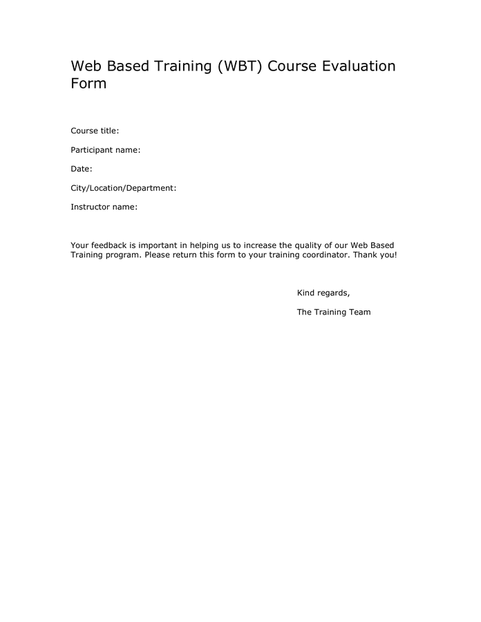 Training Evaluation Form - download free documents for PDF, Word and Excel