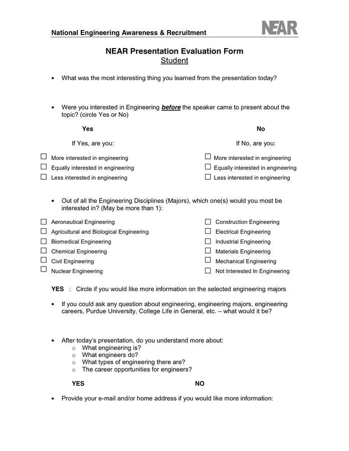 Presentation Evaluation Form - download free documents for PDF, Word ...