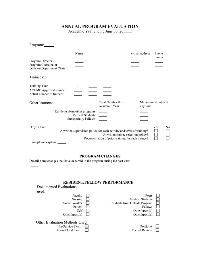 Annual program evaluation in Word and Pdf formats