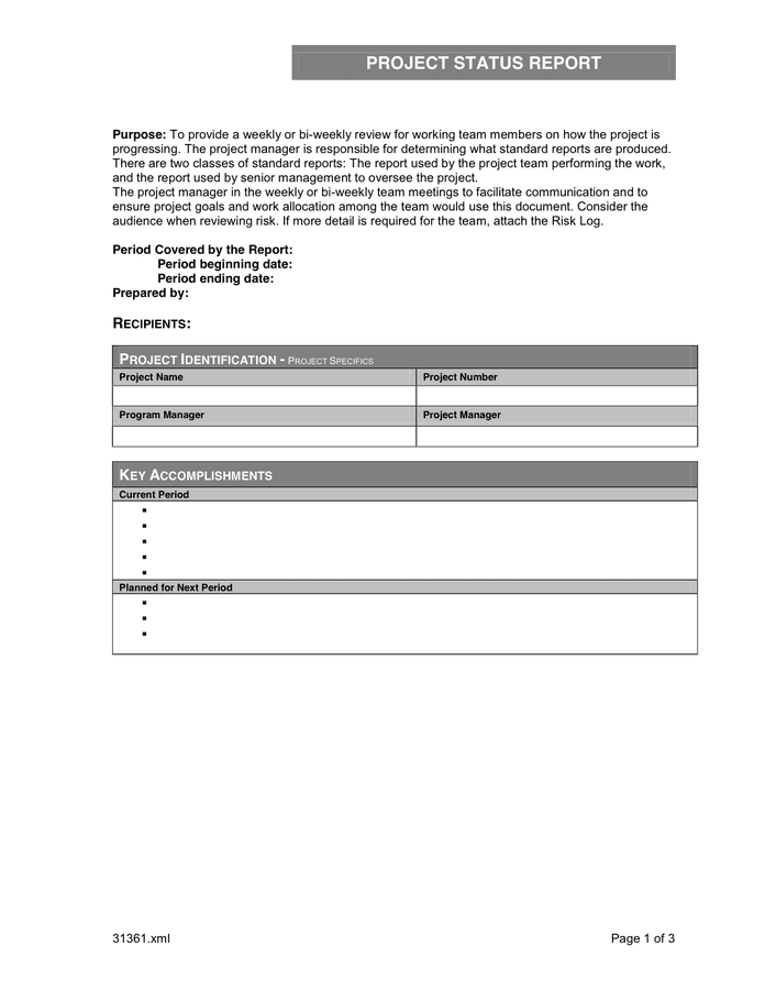Project Status Report Template - download free documents for PDF, Word ...