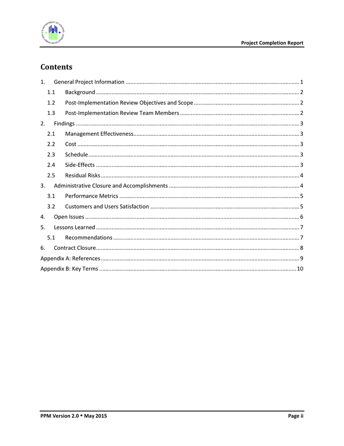 Project Completion Report Template in Word and Pdf formats - page 3 of 13