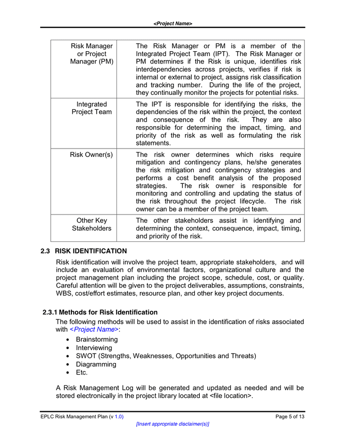 Risk Management Plan in Word and Pdf formats - page 6 of 13