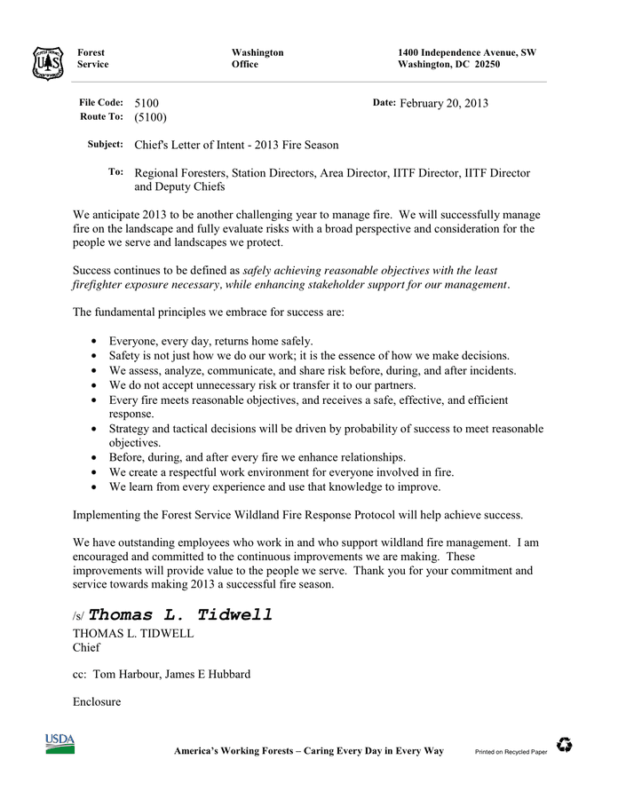 Chief's Letter of Intent in Word and Pdf formats
