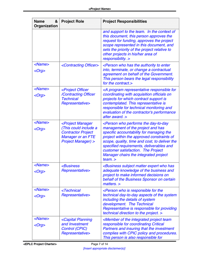 Project Charter in Word and Pdf formats - page 7 of 14