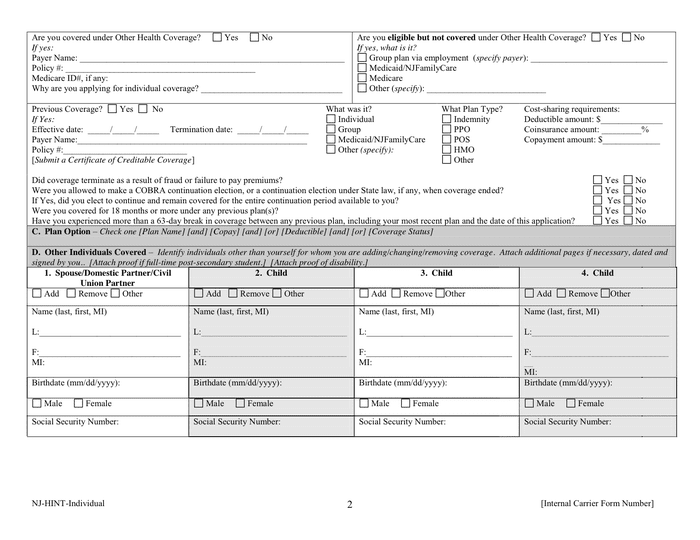 Enrollment/change request in Word and Pdf formats - page 2 of 7