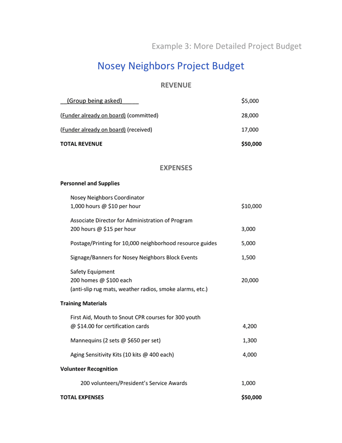 Project Budget Examples in Word and Pdf formats - page 3 of 4