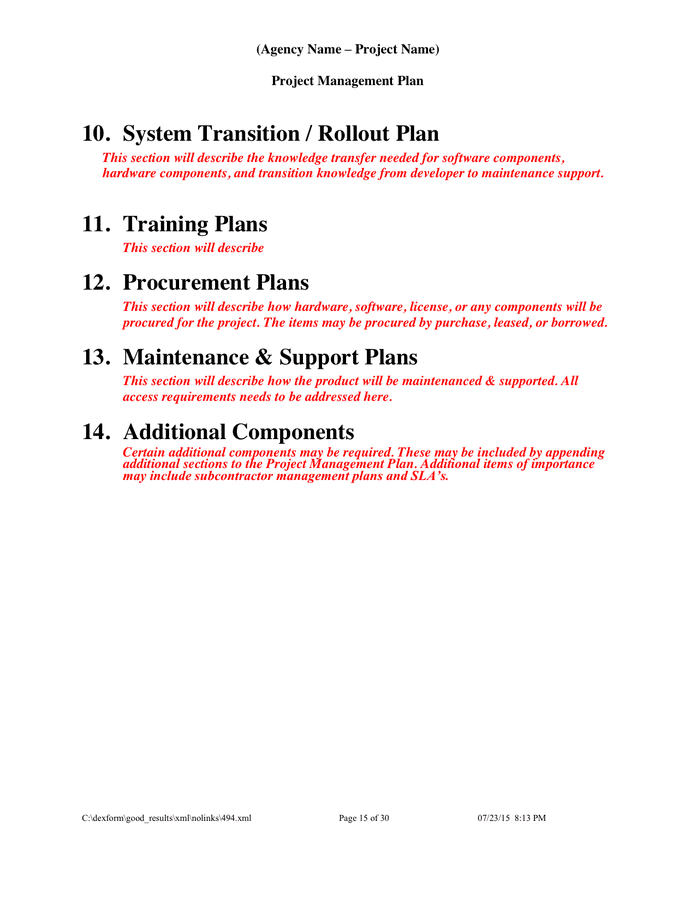 Project Management Plan Template in Word and Pdf formats - page 17 of 30