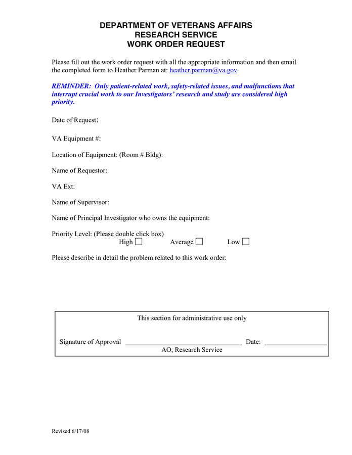 Work Order Template - download free documents for PDF, Word and Excel