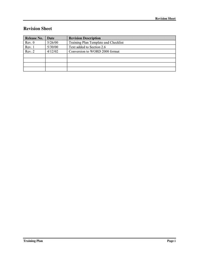 Training Plan Template in Word and Pdf formats - page 2 of 12