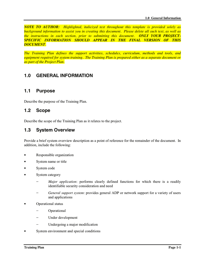 Training Plan Template in Word and Pdf formats - page 6 of 12
