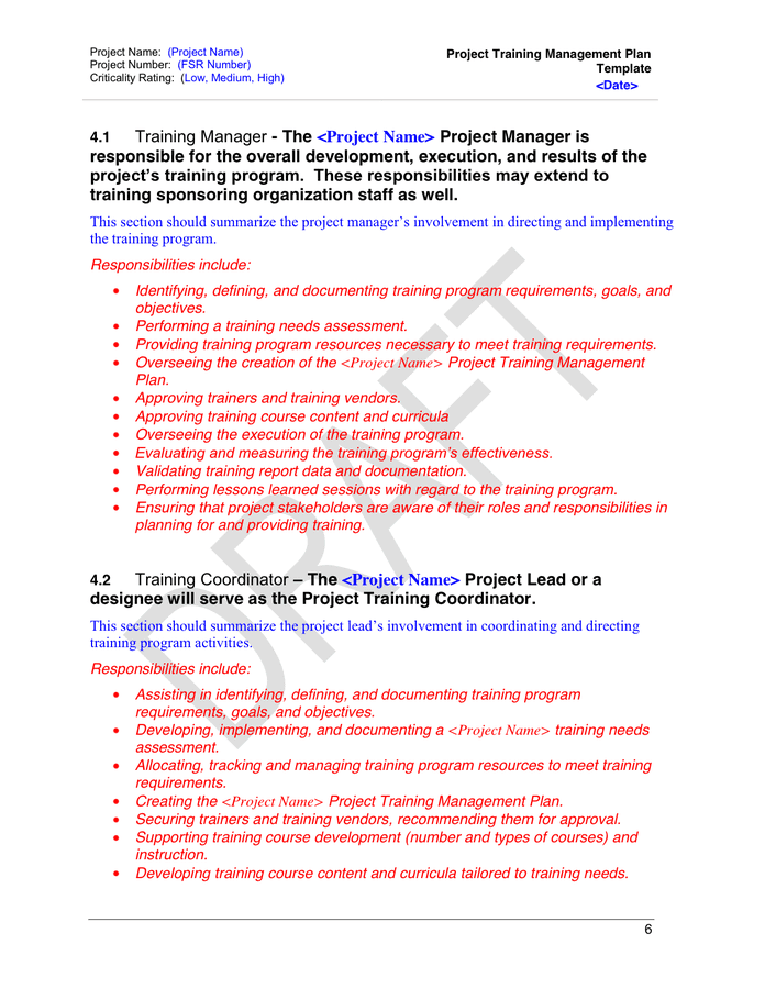 Project Training Management Plan in Word and Pdf formats - page 10 of 18