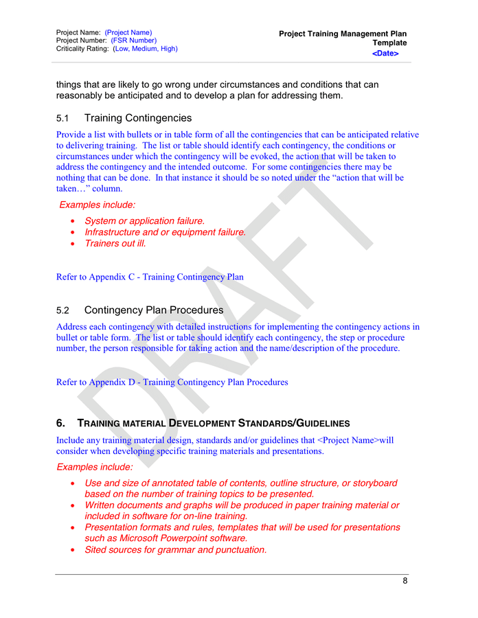 Project Training Management Plan in Word and Pdf formats - page 12 of 18