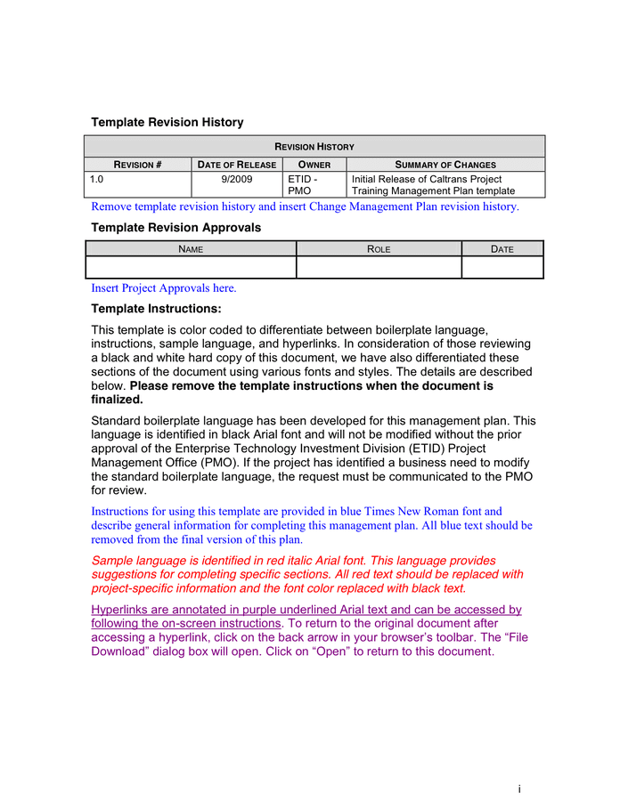 Project Training Management Plan in Word and Pdf formats - page 3 of 18